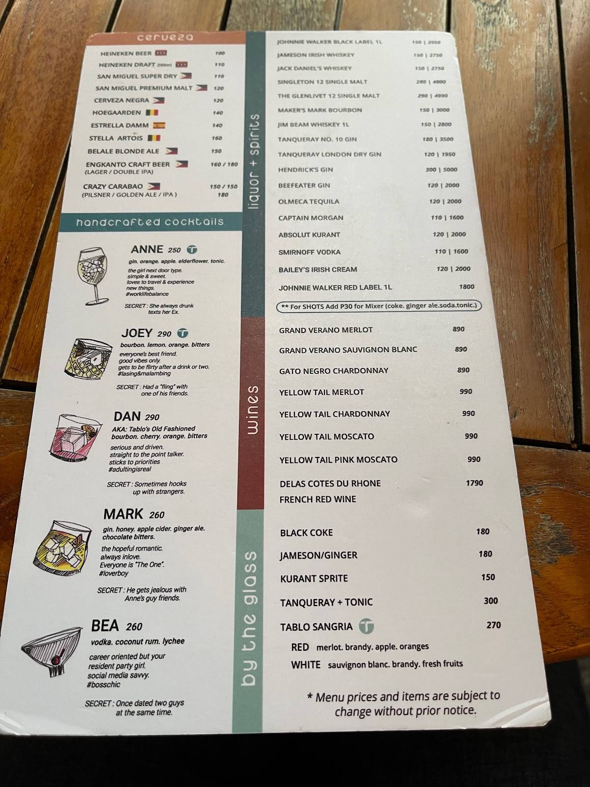 Menu at Tablo Kitchen x Cafe - Aguirre Ave, Parañaque