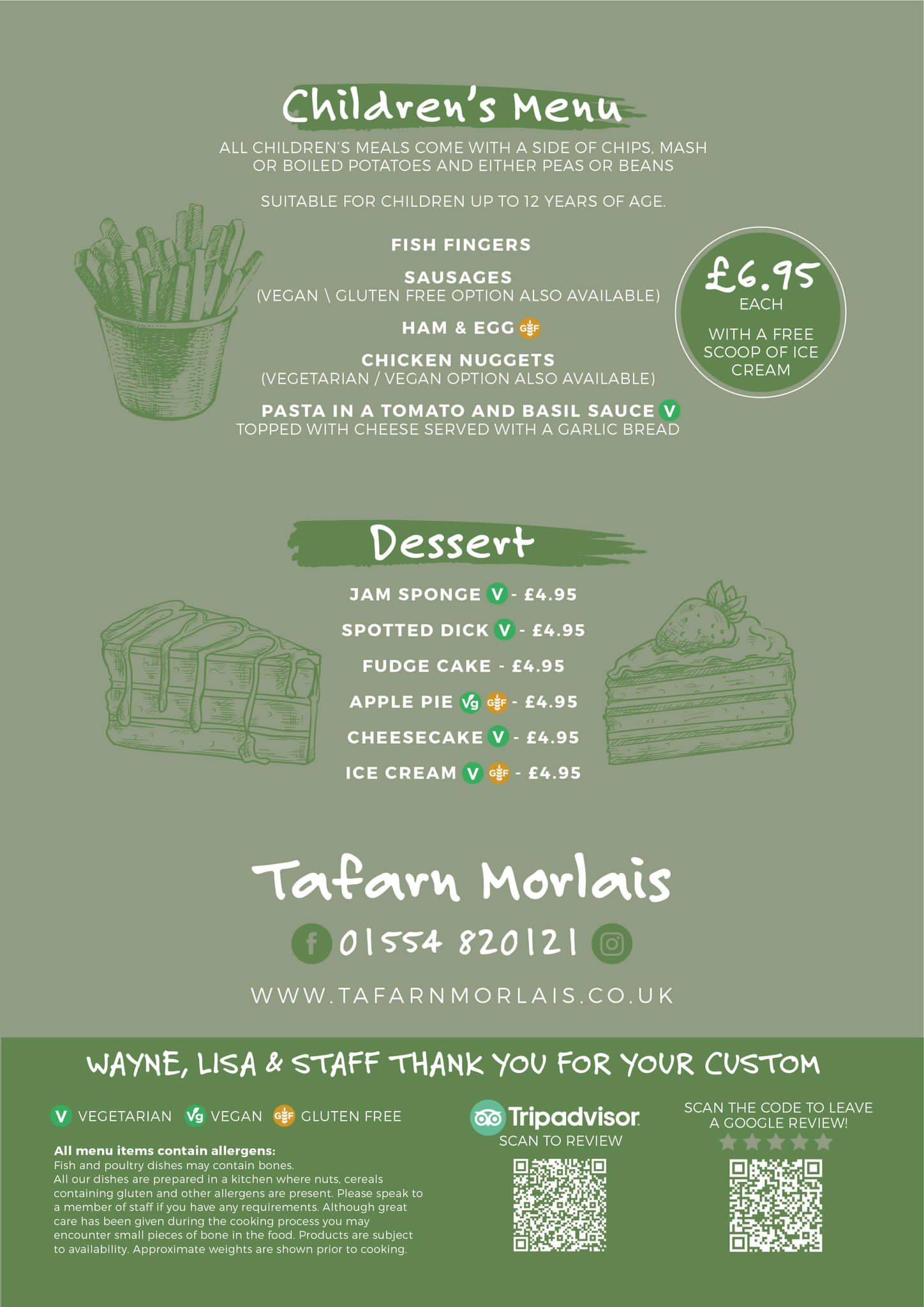 Menu at Tafarn Morlais pub & bar, Llanelli