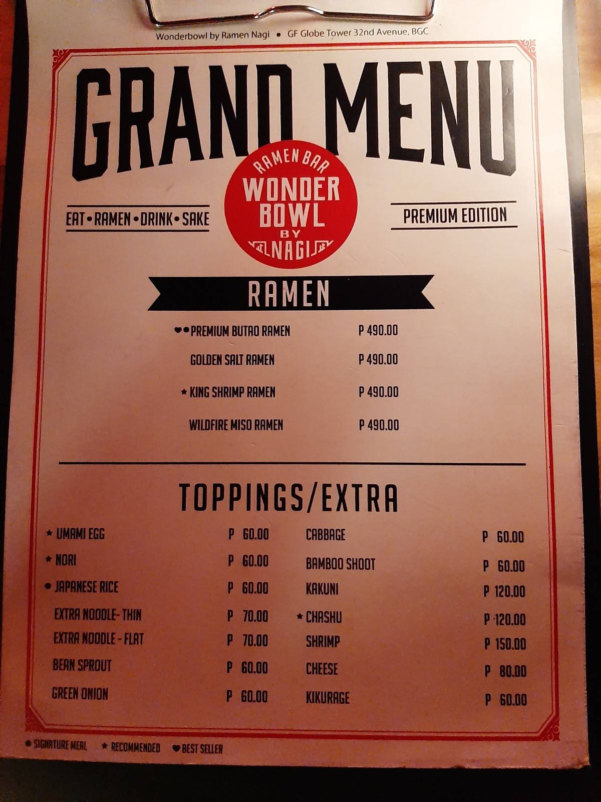 Menu at Wonder Bowl by Ramen Nagi restaurant, Taguig