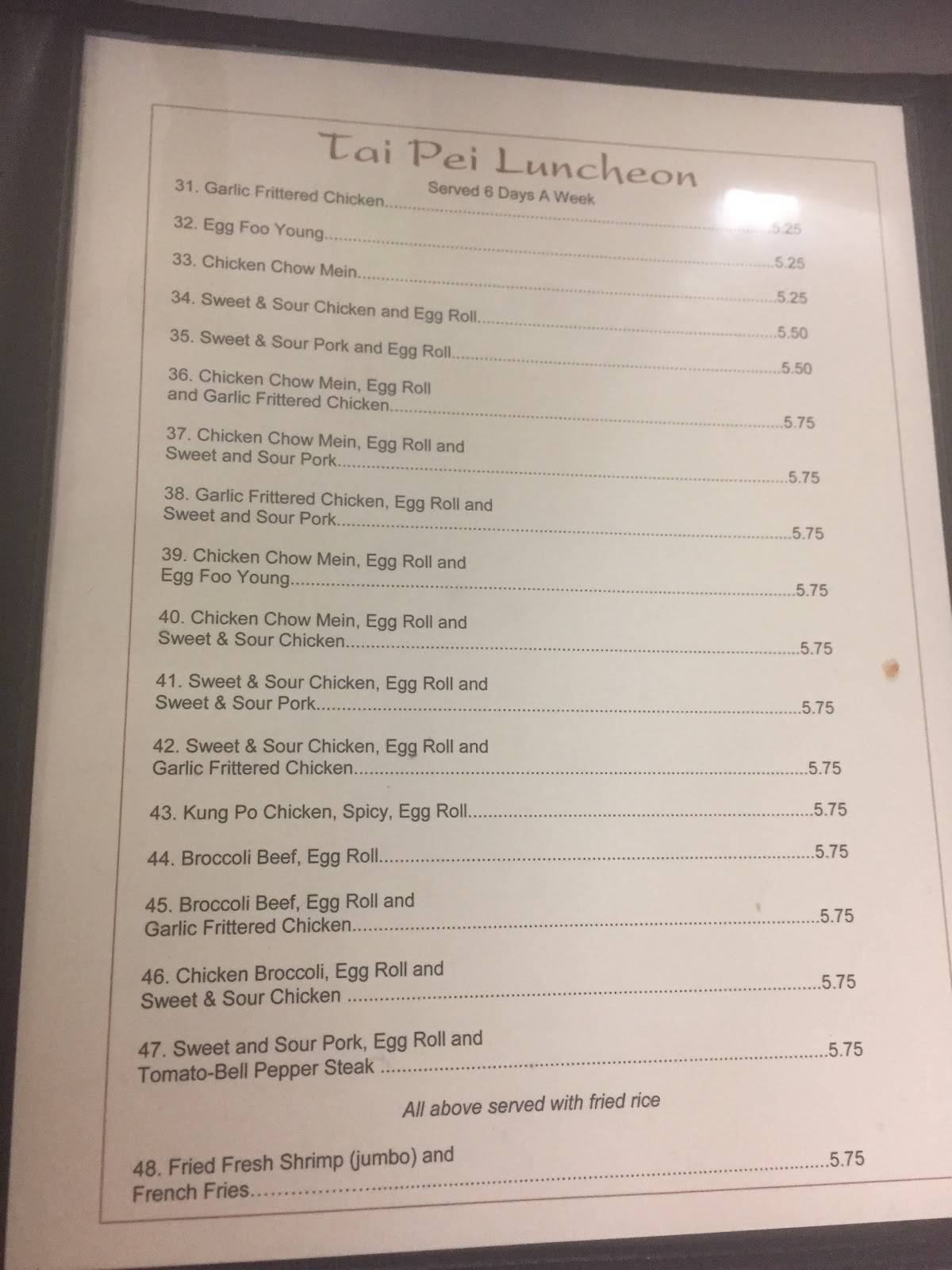 Menu at Tai Pei restaurant, Warr Acres
