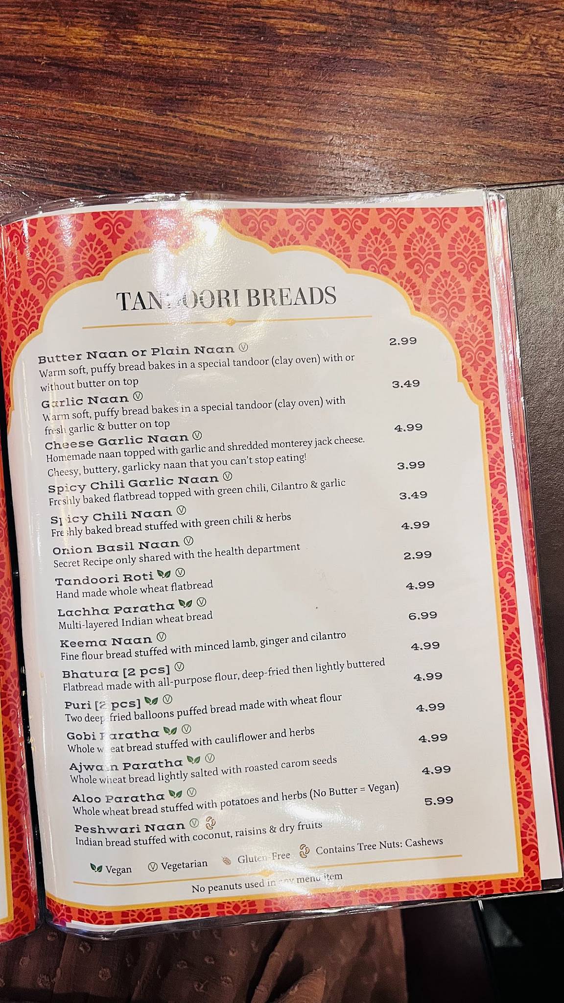 Menu at Taj Palace Indian Cuisine restaurant, Las Vegas