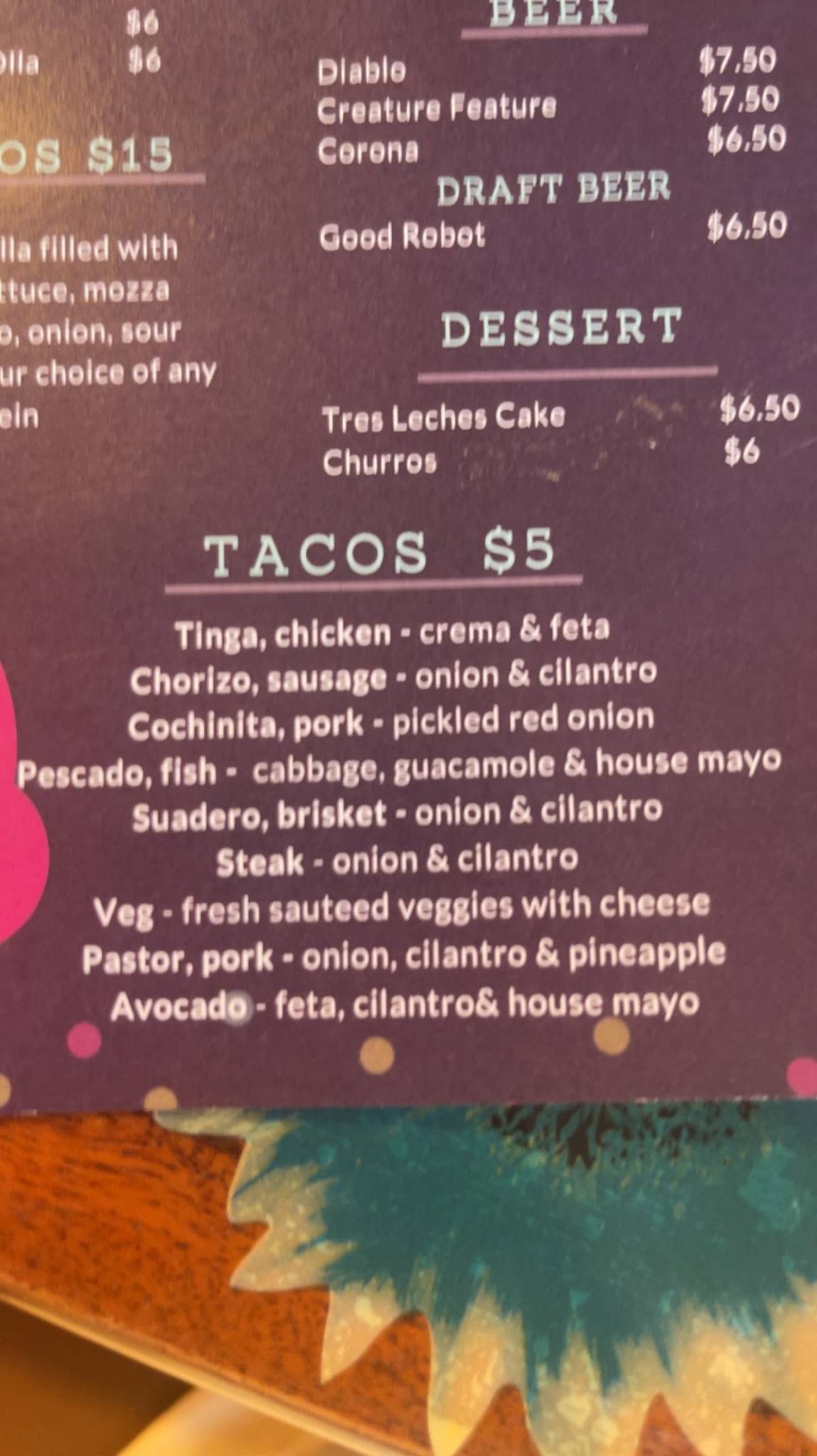 Menu at Tako Loko Mexican Restaurant, Halifax