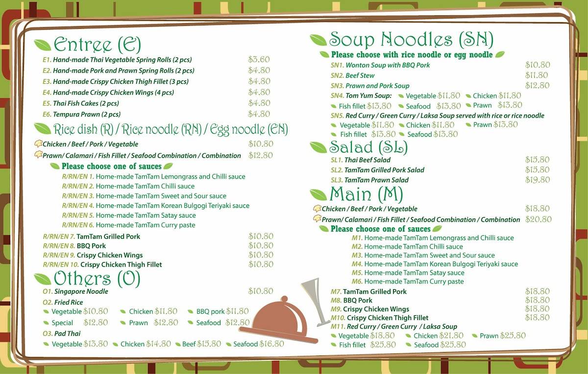 Menu at Tam Tam Restaurant, Parramatta