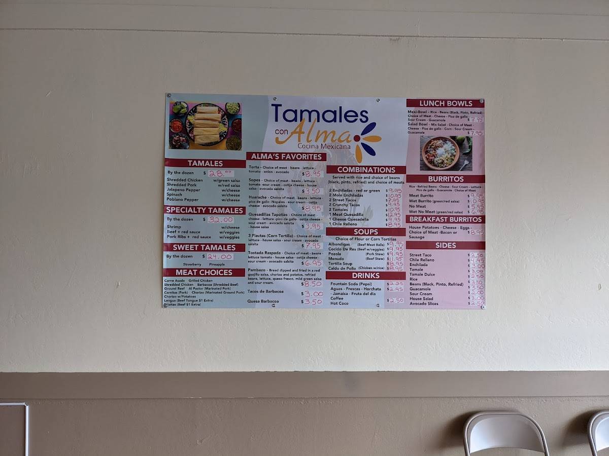 Menu at Tamales Con Alma Cocina Mexicana restaurant, Grants Pass