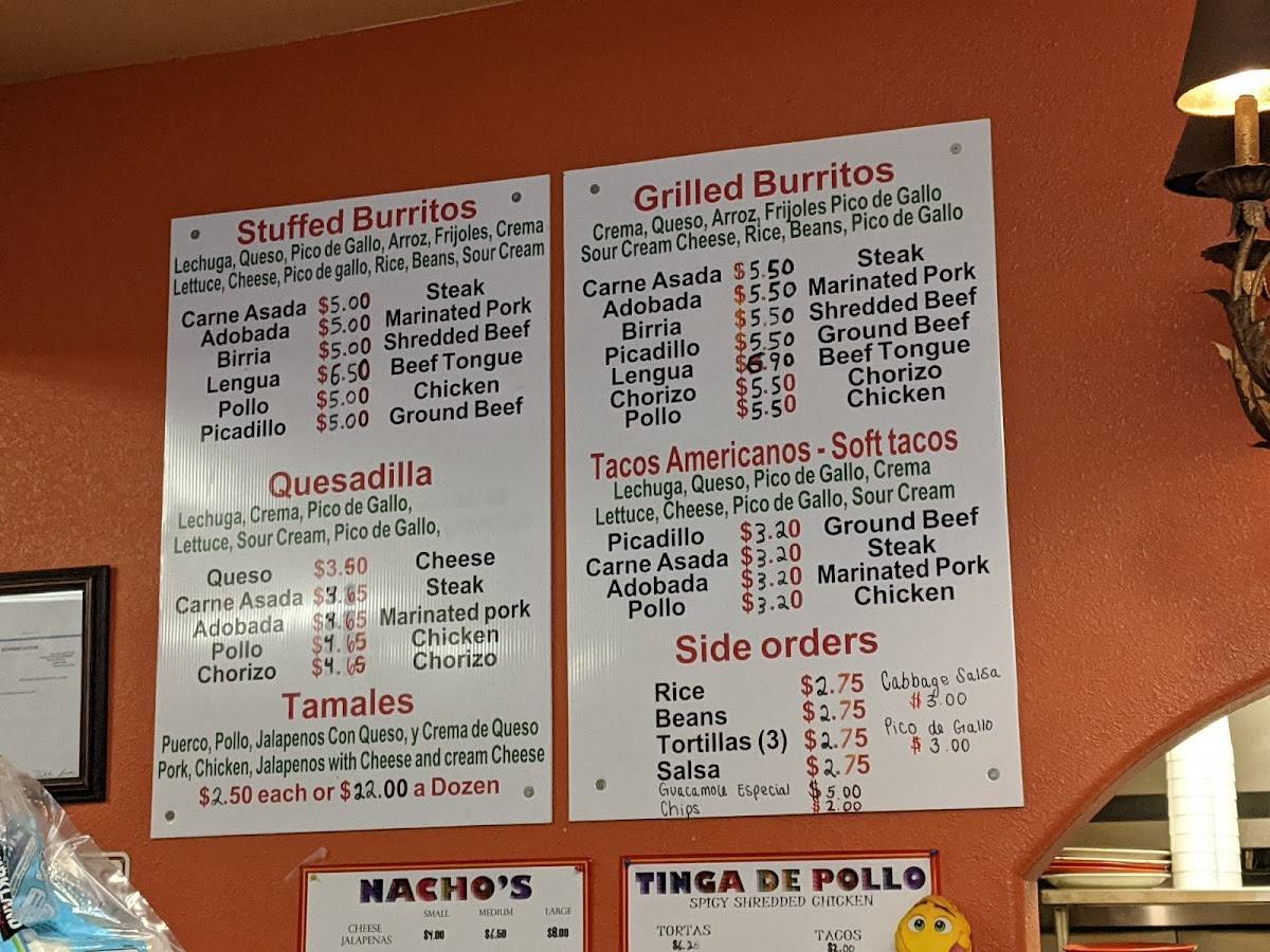 Menu at Taqueria El Chavo restaurant, Cashmere