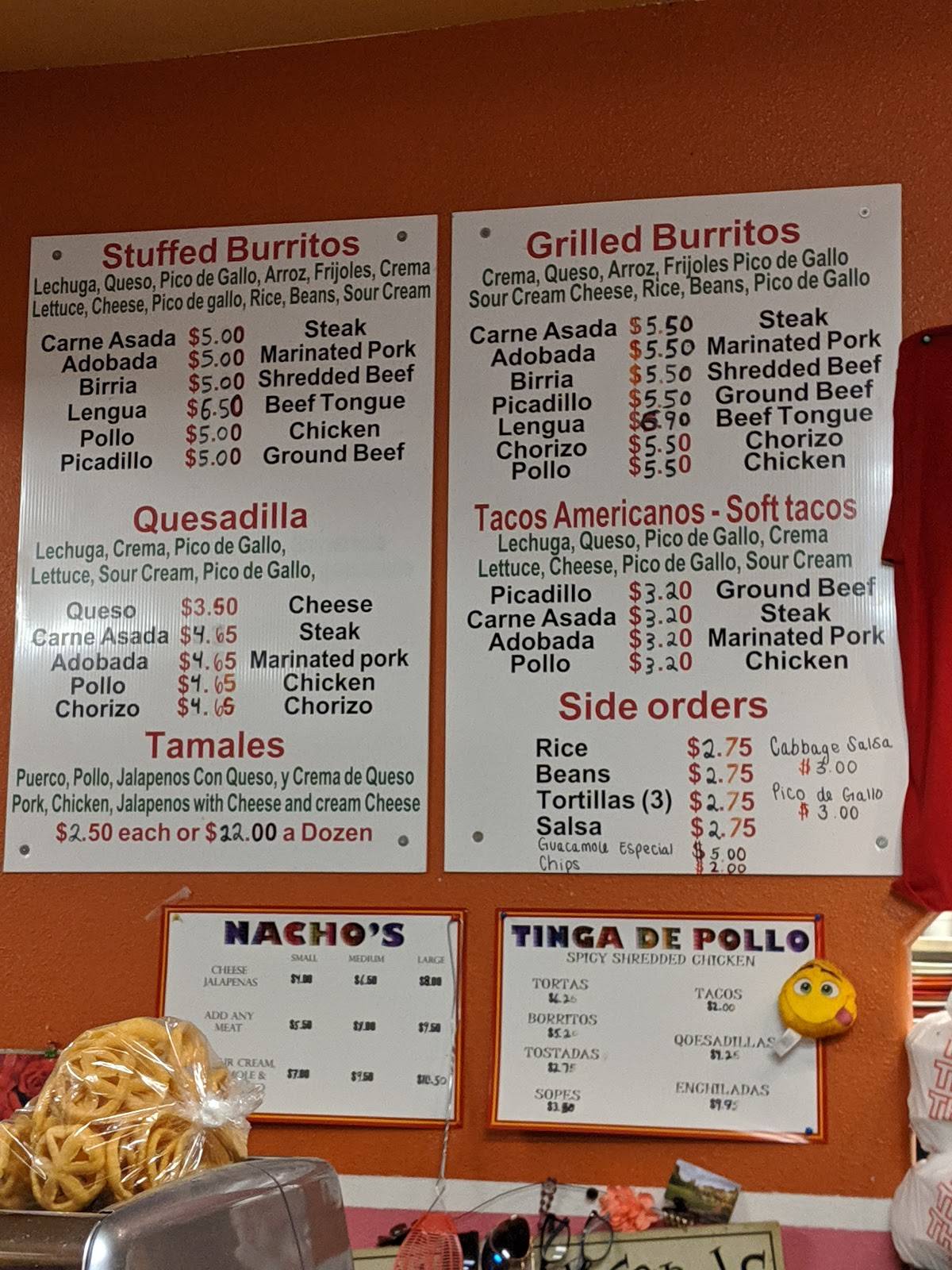 Menu at Taqueria El Chavo restaurant, Cashmere