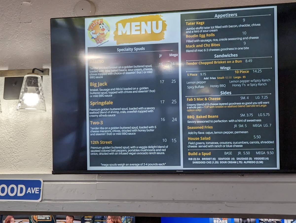 Menu at TaterQue restaurant, Pflugerville