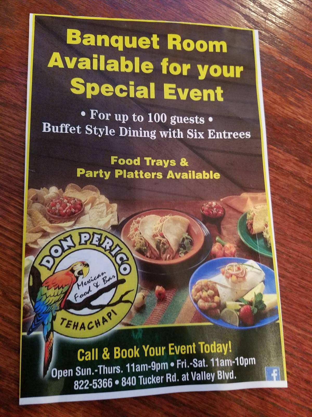 Menu at Don Perico Mexican Restaurant, Tehachapi