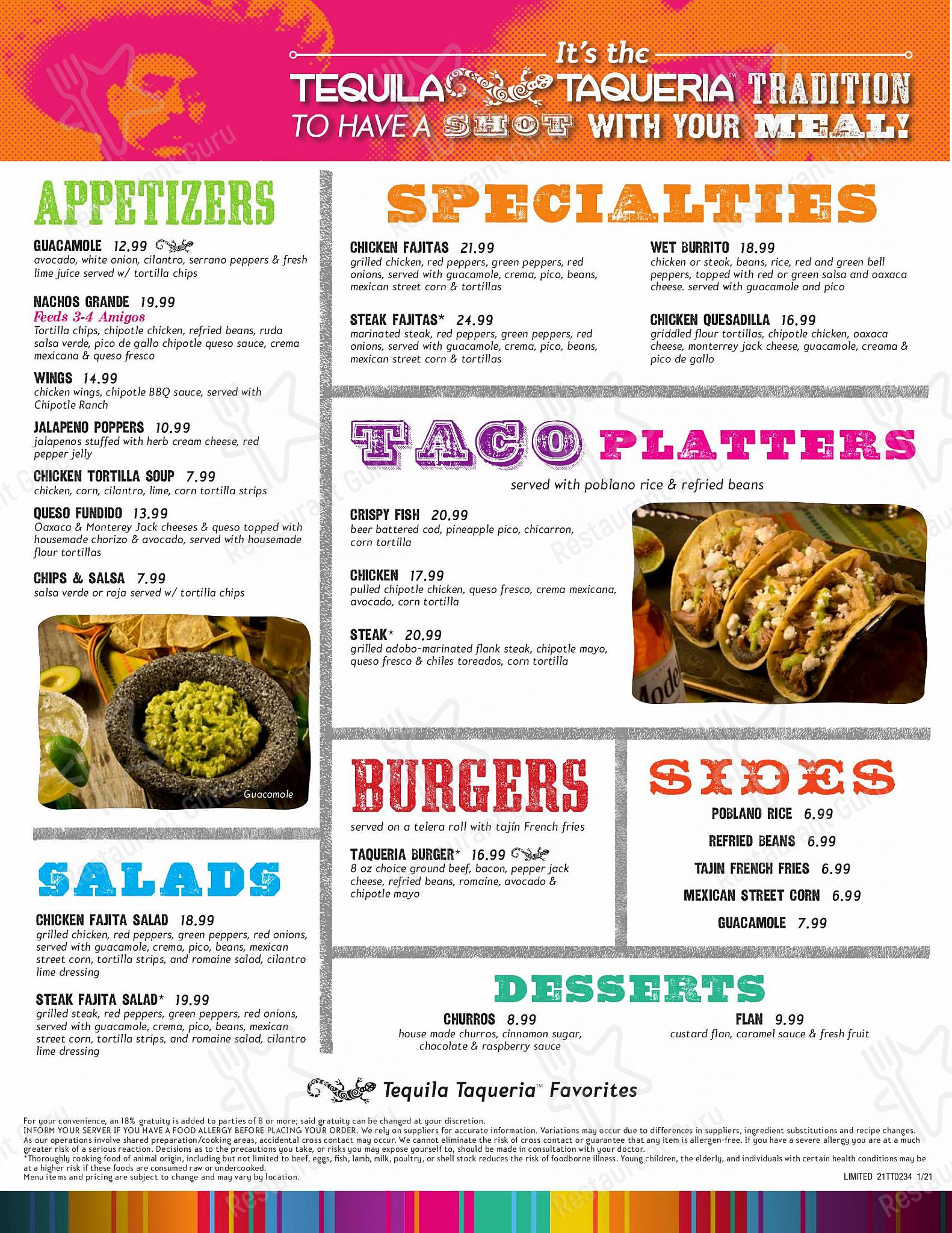 Menu at Tequila Taqueria pub & bar, Las Vegas, Las Vegas Blvd S