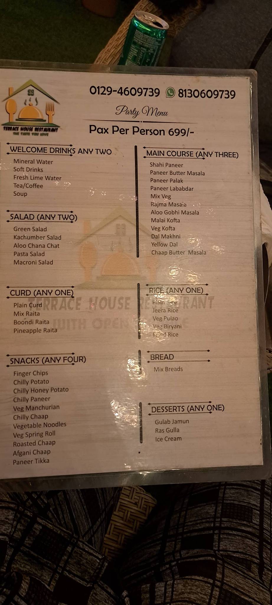 Menu at Terrace House, Faridabad