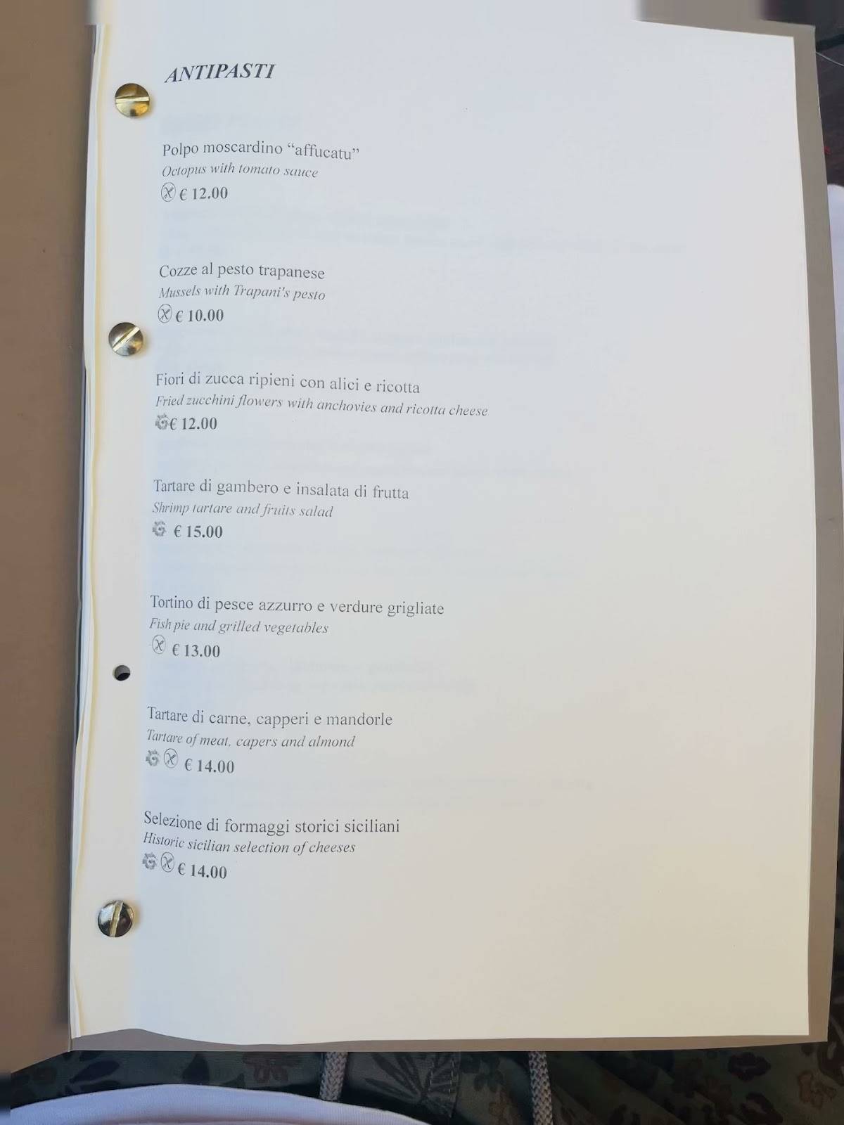 Menu at Terracotta cucina naturale restaurant, Agrigento