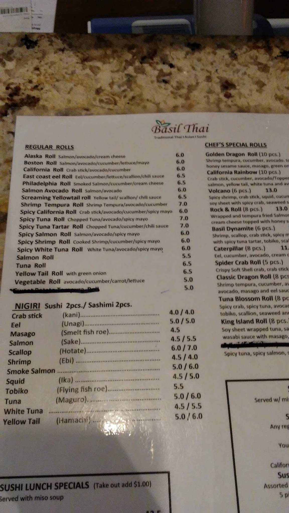 Menu at Basil Thai & Sushi (New Management ) restaurant, Blue Ash