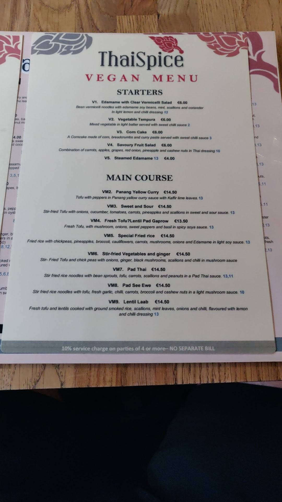 Menu at Thai Spice restaurant, Dublin, 3A Talbot Pl