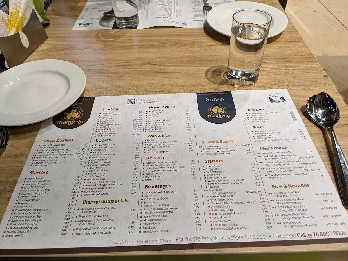 Menu at Thangedu, Rai Durg