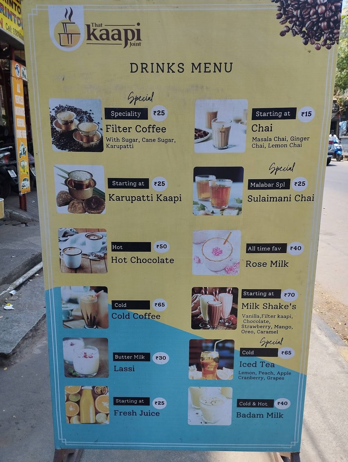 Menu at That Kaapi Joint (TKJ), Chennai