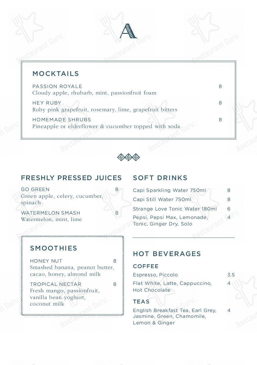 Menu at The Alcott restaurant, Lane Cove