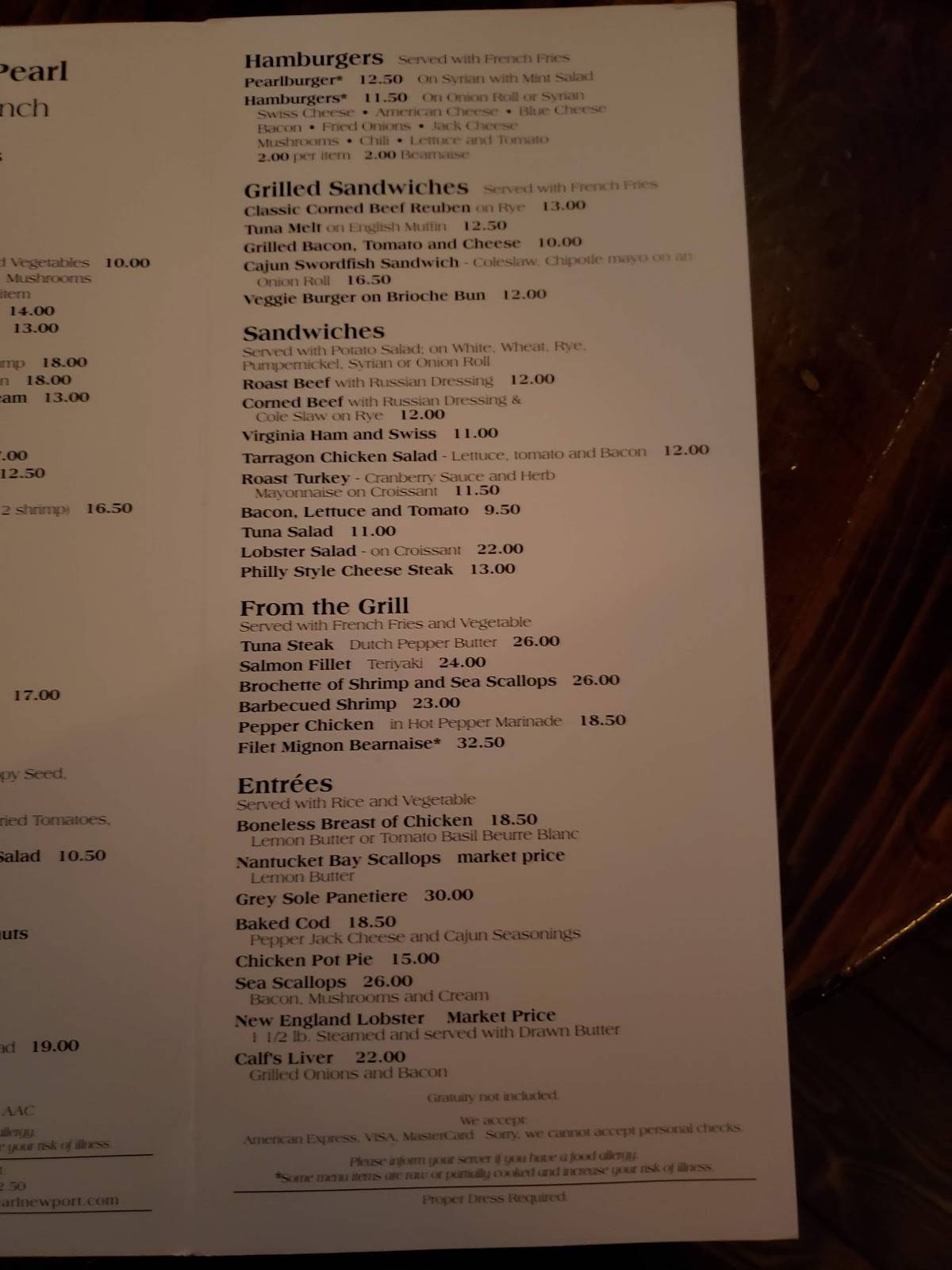 Menu at The Black Pearl restaurant, Newport, 30 Bannister's Wharf