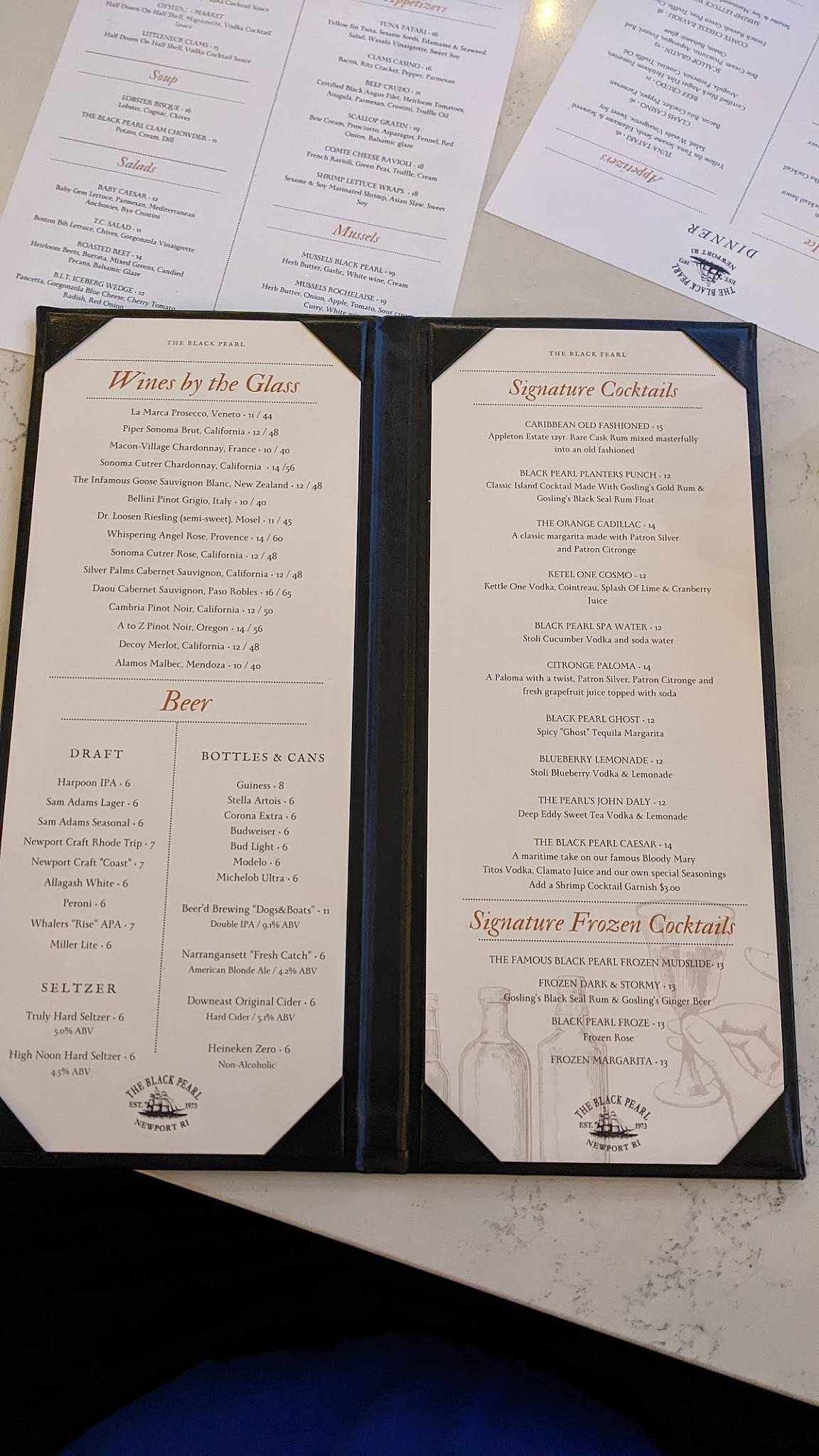 Menu at The Black Pearl restaurant, Newport, 30 Bannister's Wharf