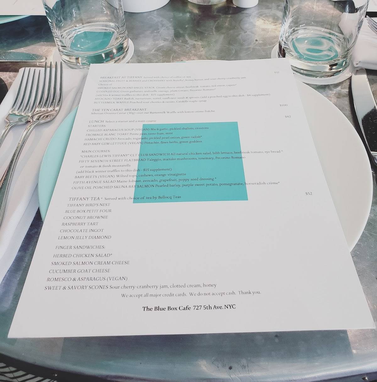 Menu at Blue Box Café by Daniel Boulud cafe, West New York, 6th Floor