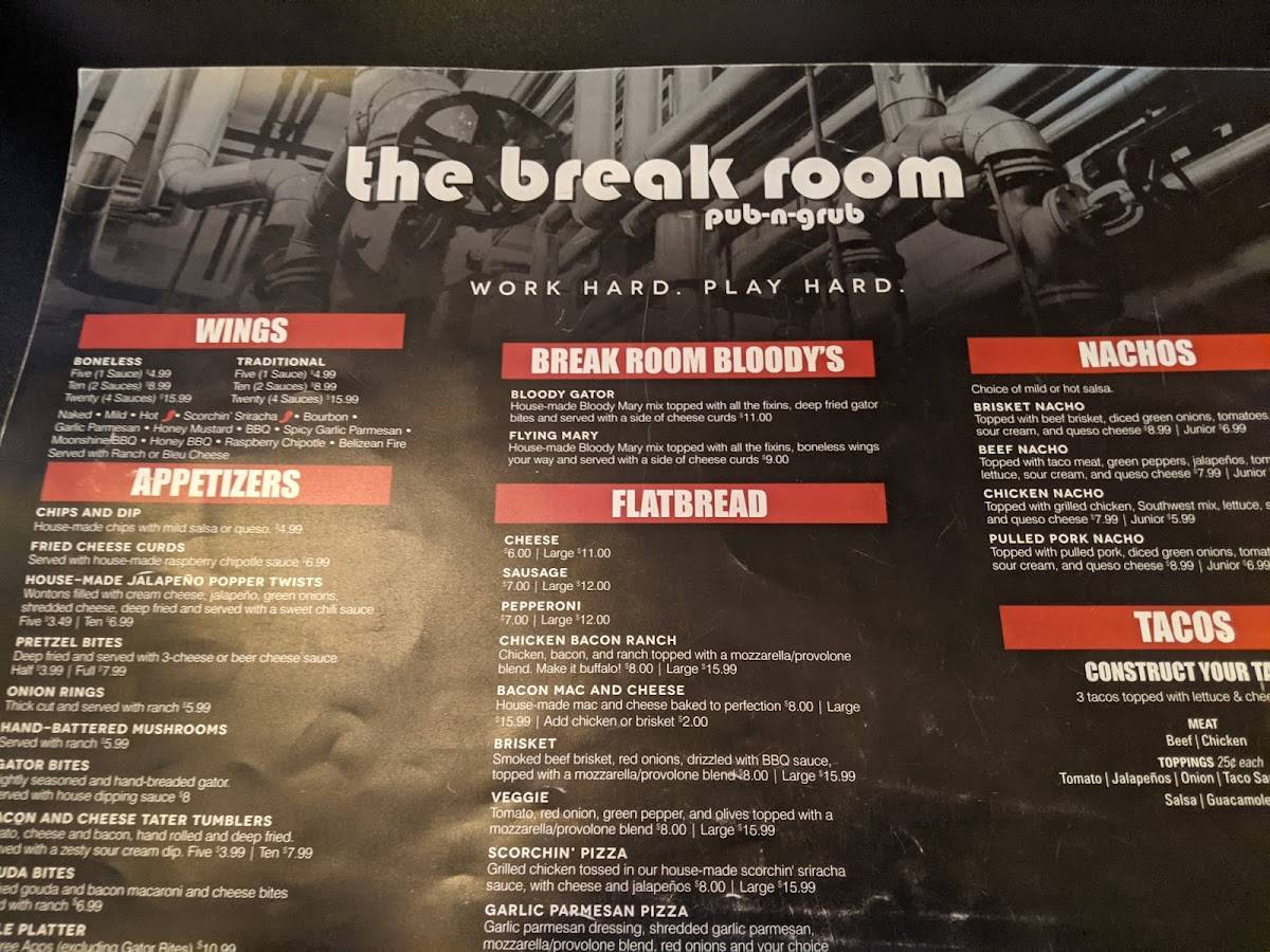 Menu at The Break Room Pub n Grub, Tampico