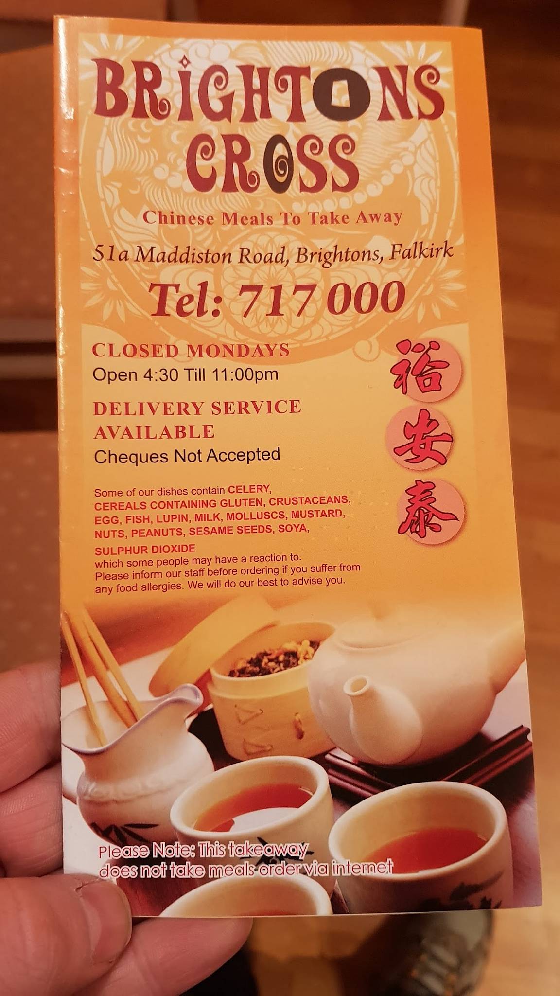 Menu at The Brightons Cross Chinese Takeaway fast food, Falkirk