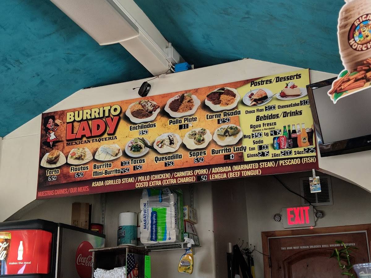 Menu at The Burrito Lady restaurant, Shoshone