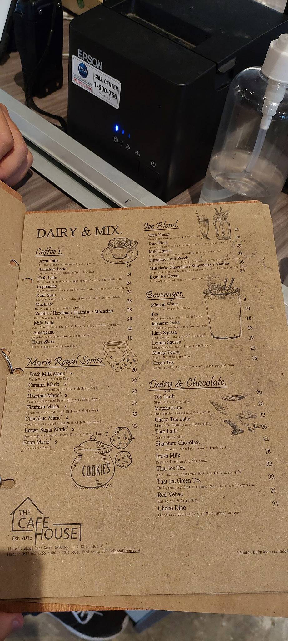 Menu at The Cafe House, Binjai