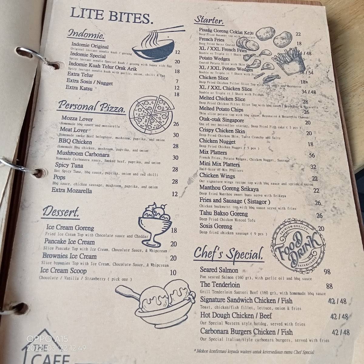Menu at The Cafe House, Binjai
