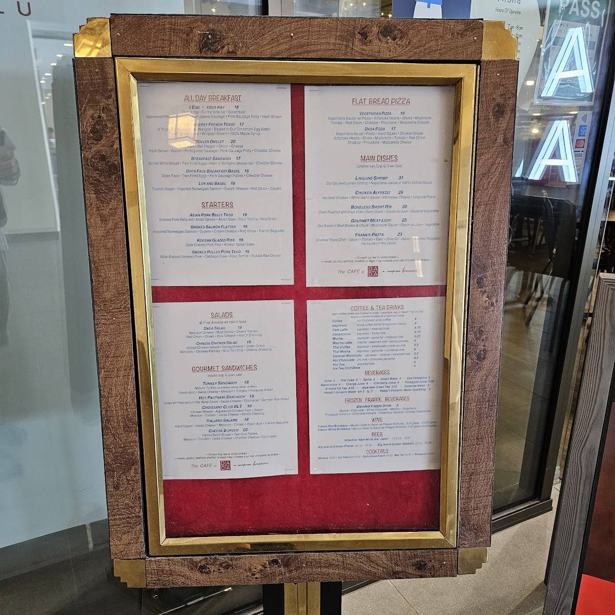 Menu at The Café at DaDa cafe, Honolulu