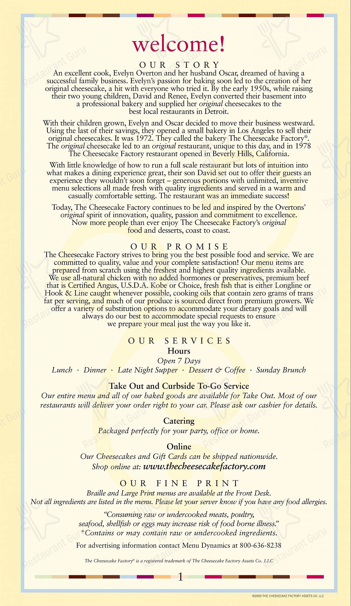 Carta del postres The Cheesecake Factory, Towson, 825 Dulaney Valley Rd ...