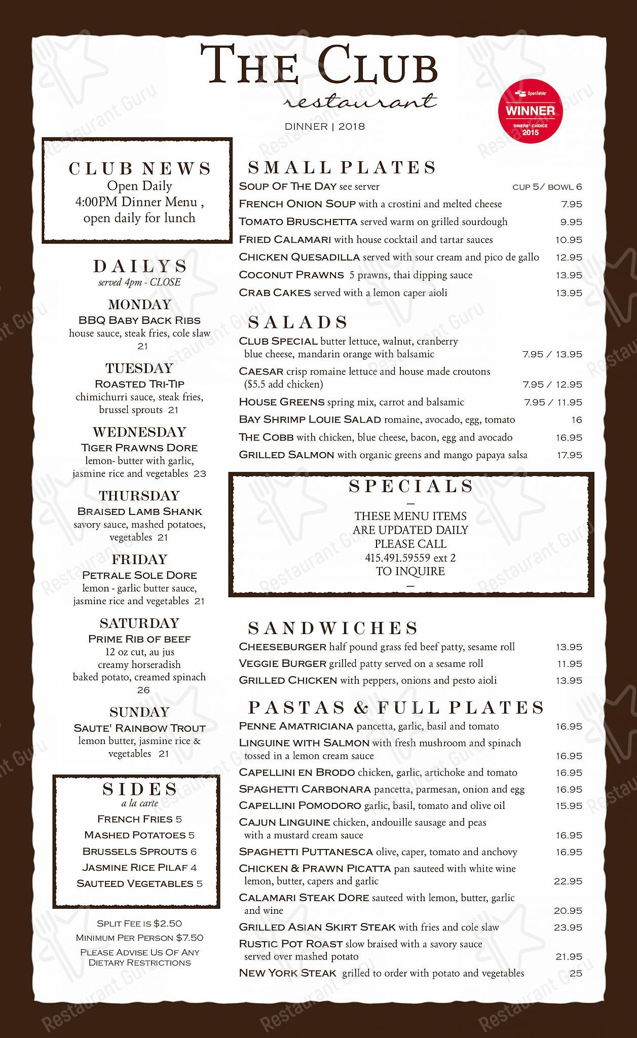 Menu at McInnis Park Golf Club, San Rafael
