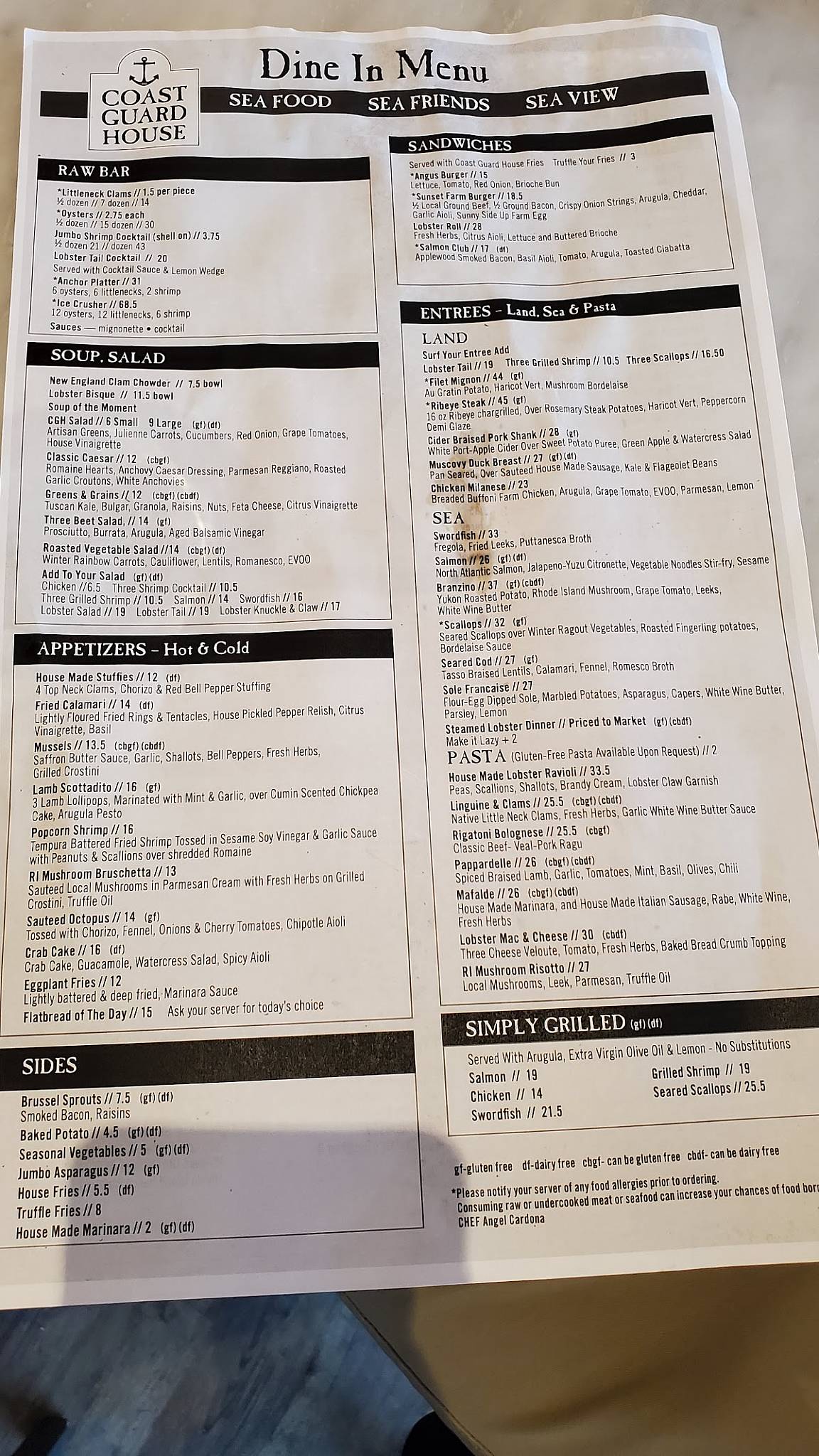 Menu at The Coast Guard House Restaurant, Narragansett