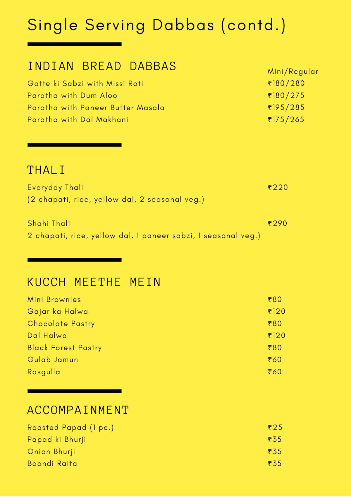 Menu at The Dabba Co., Guwahati