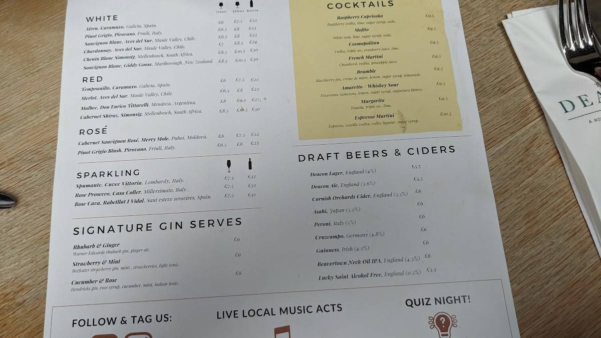 Menu at The Deacon pub & bar, Lytham Saint Annes