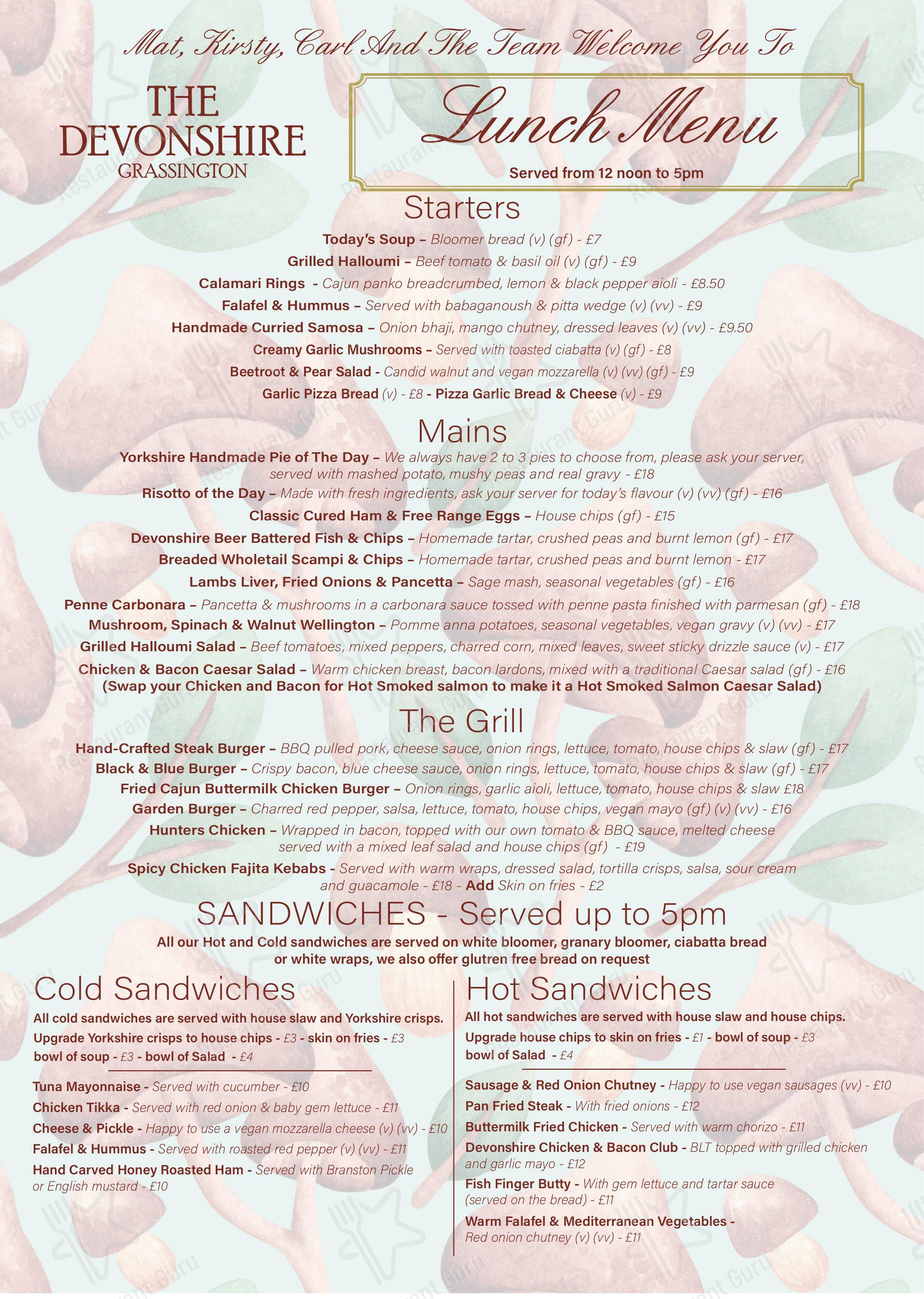 Menu at The Devonshire Grassington pub & bar, Grassington