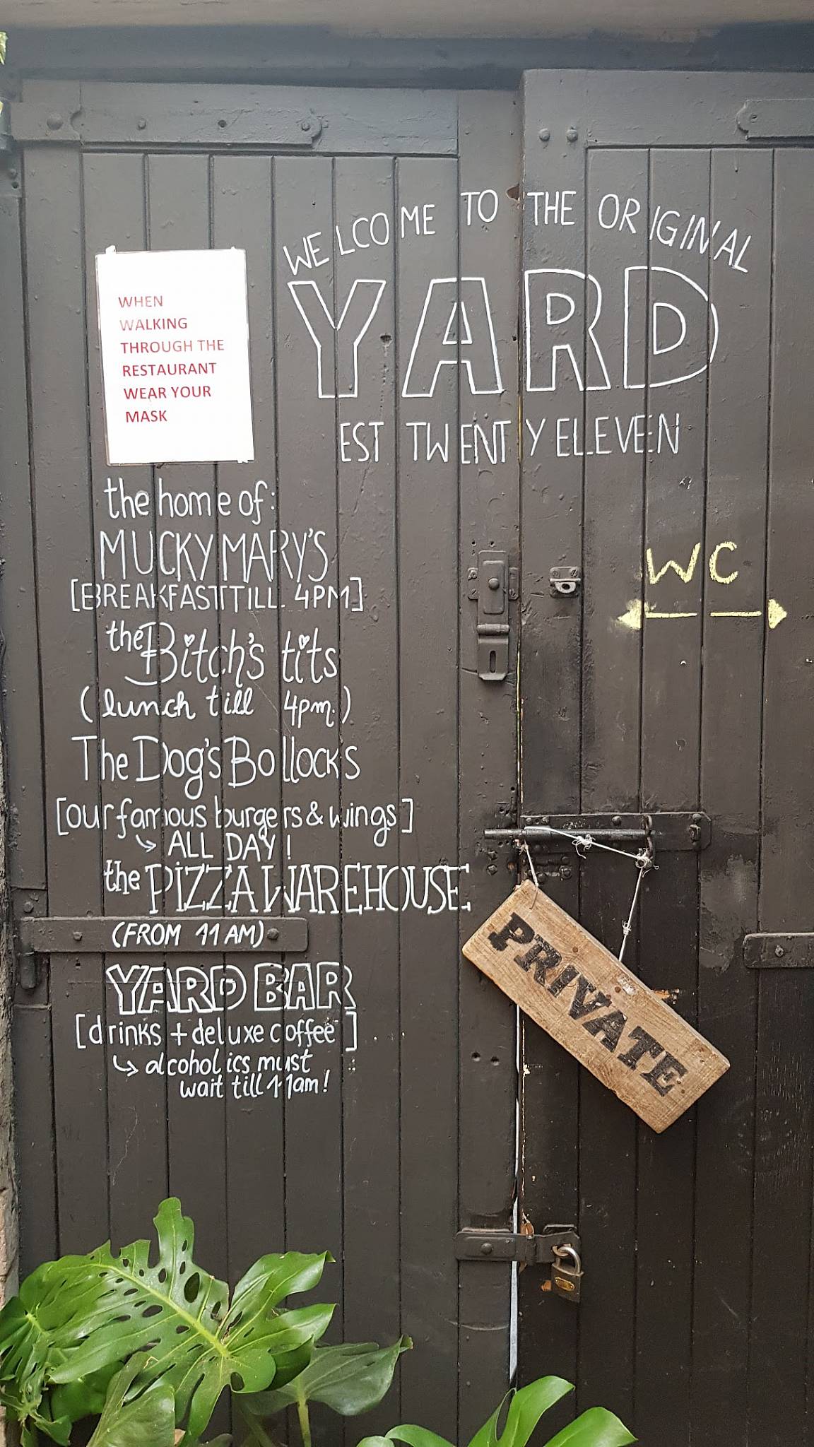 Menu at The Dog's Bollocks at YARD restaurant, Cape Town