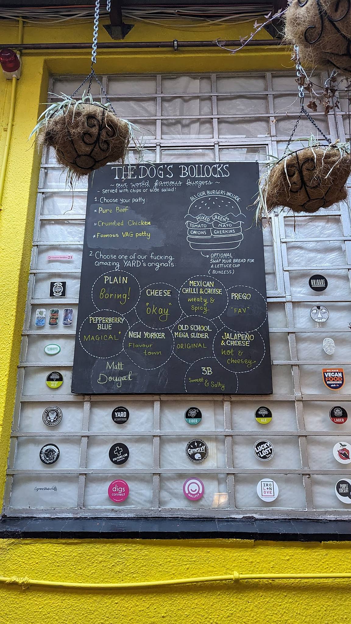Menu at The Dog's Bollocks at YARD restaurant, Cape Town
