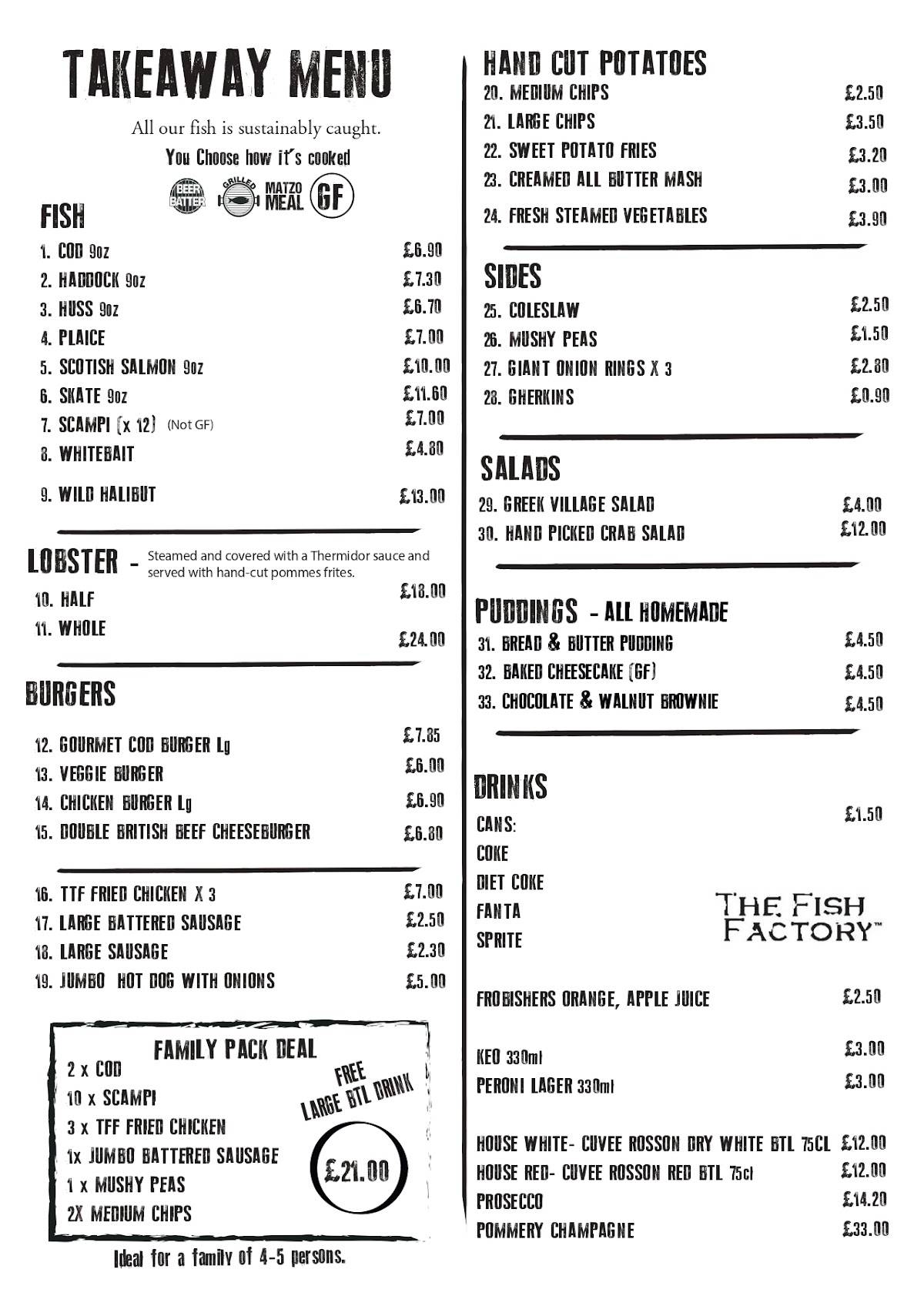 Menu at The Fish Factory restaurant, Worthing