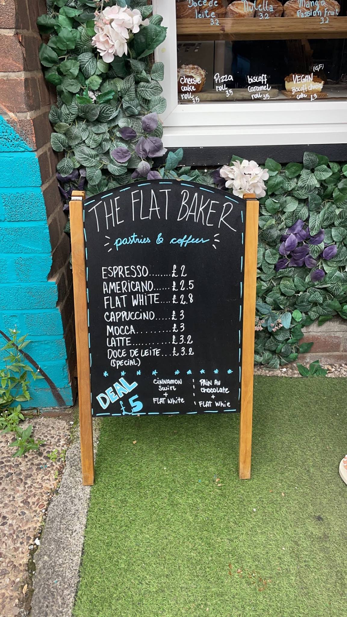 Menu at The Flat Baker fast food, Manchester