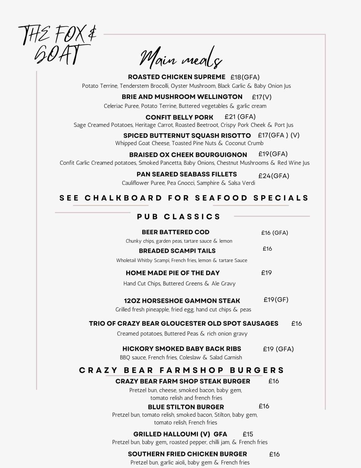 Menu at The Fox & Goat - Tiddington restaurant, Milton Common
