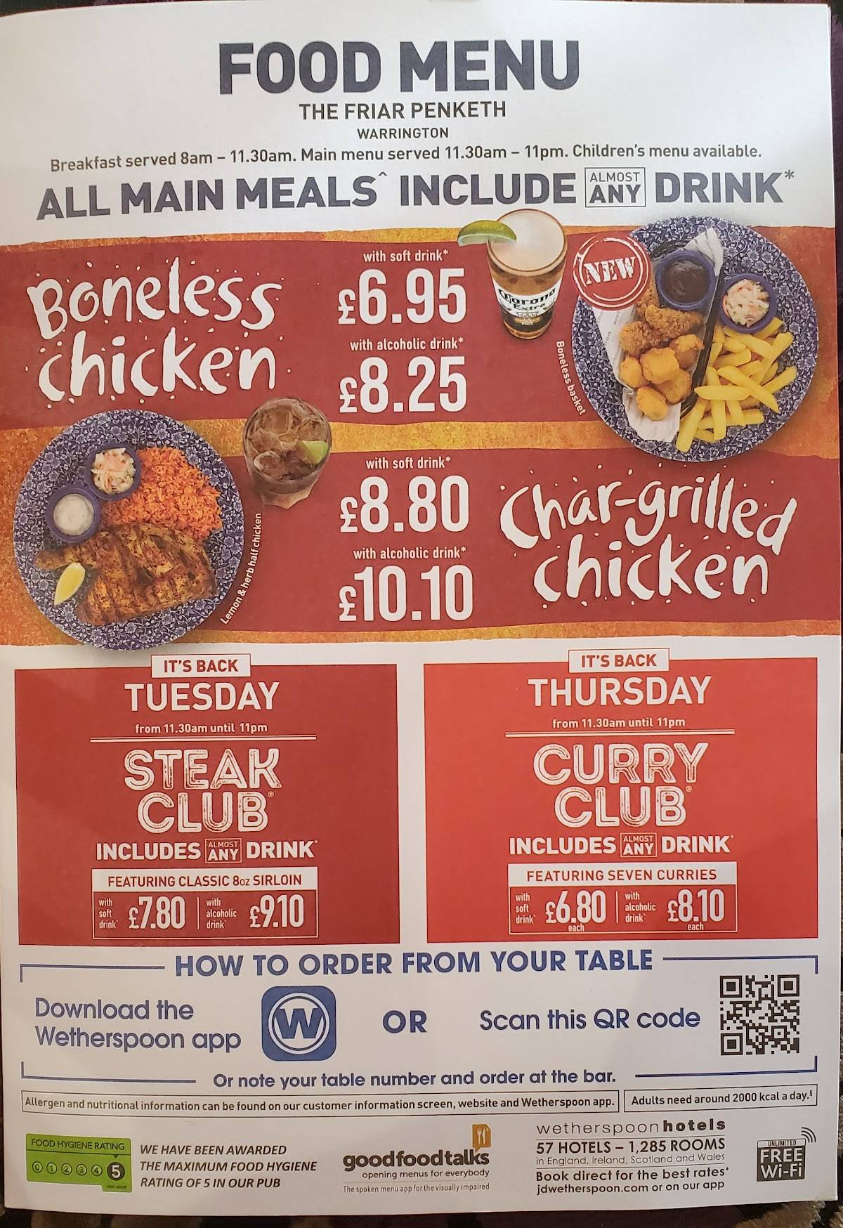 Menu at The Friar Penketh pub & bar, Warrington