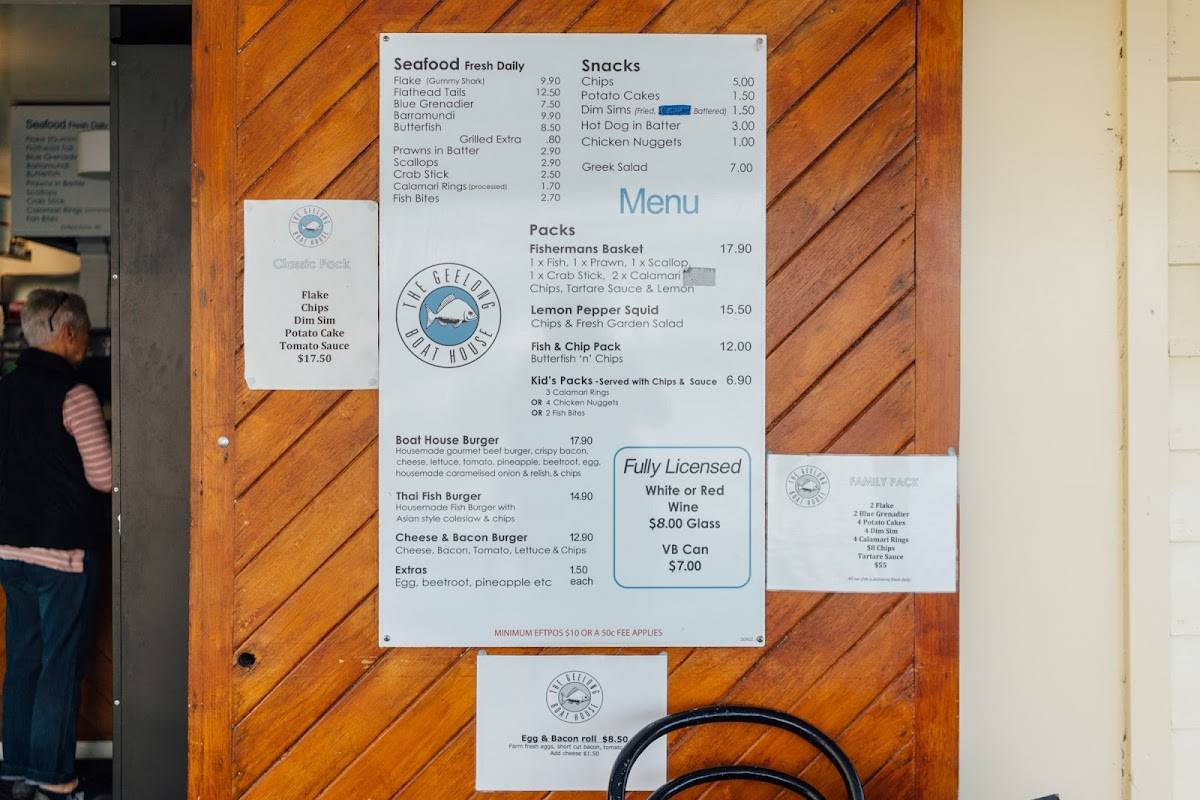 Menu at The Geelong Boat House restaurant, Geelong