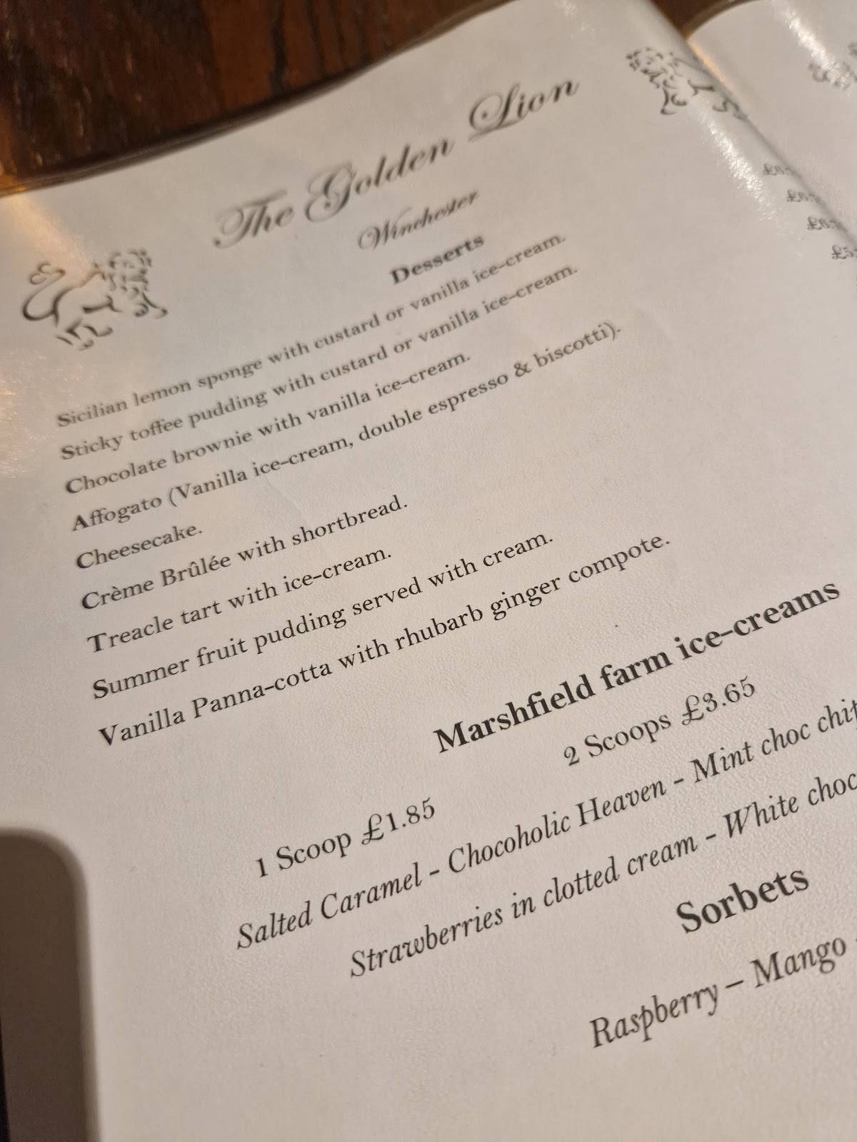 Menu at The Golden Lion pub & bar, Winchester
