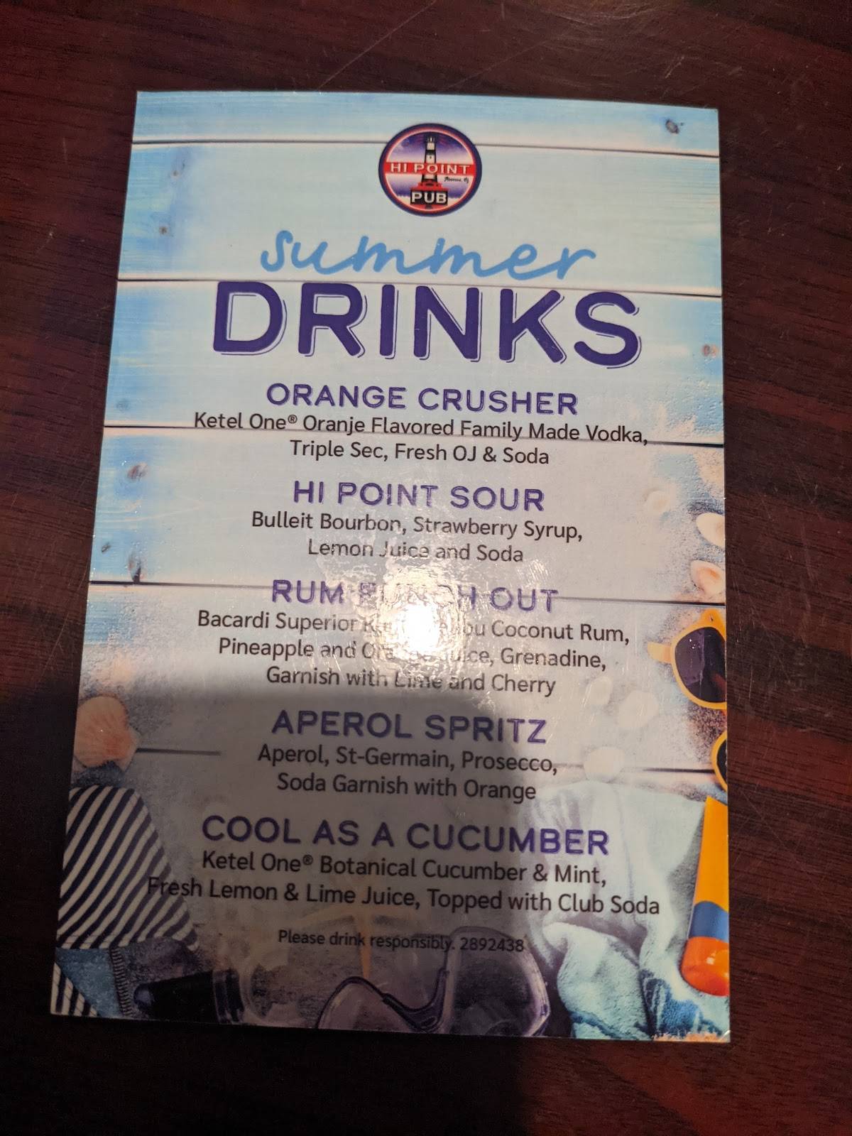 Menu at Reddog's Hi Point Pub, Absecon