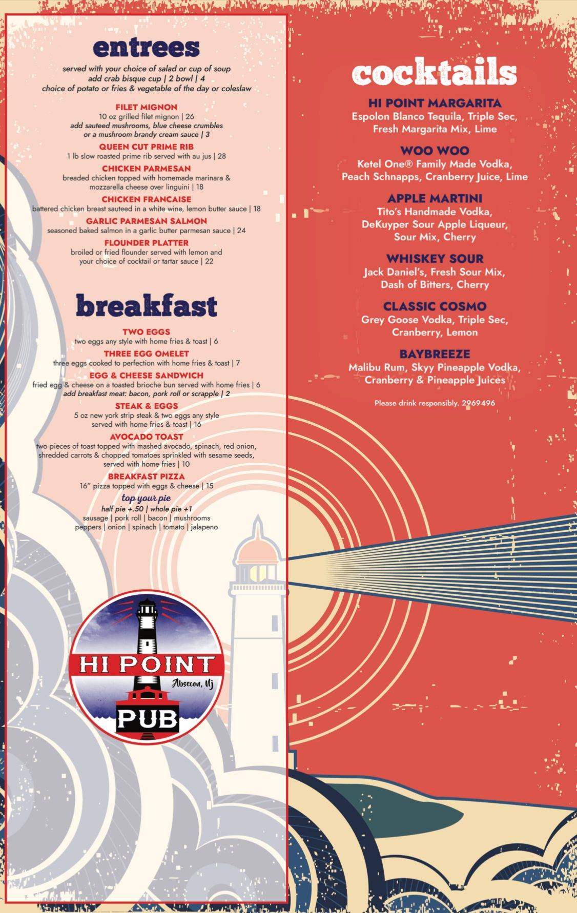 Menu at Reddog's Hi Point Pub, Absecon