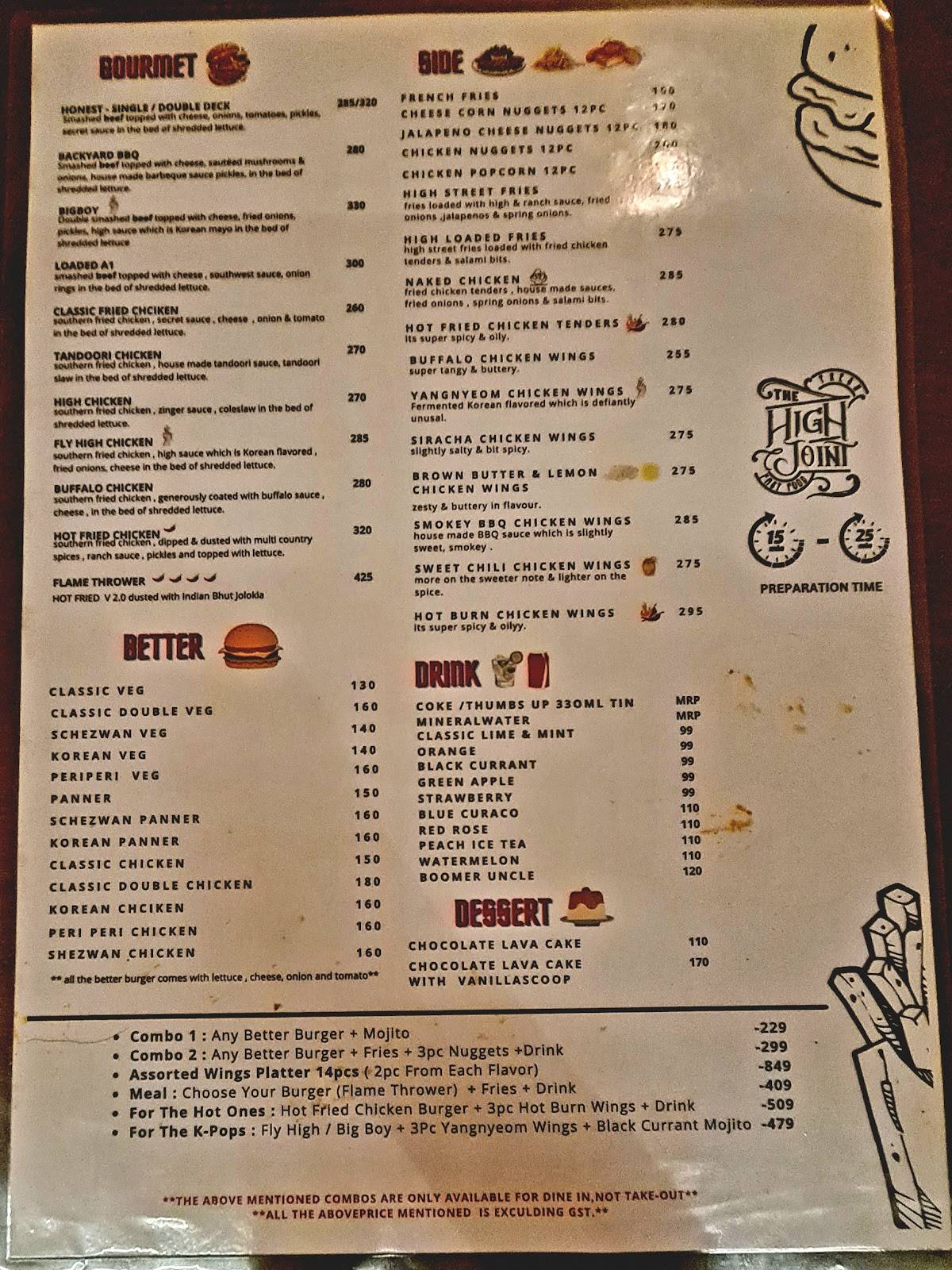 Menu at The High Joint T Nagar, Chennai
