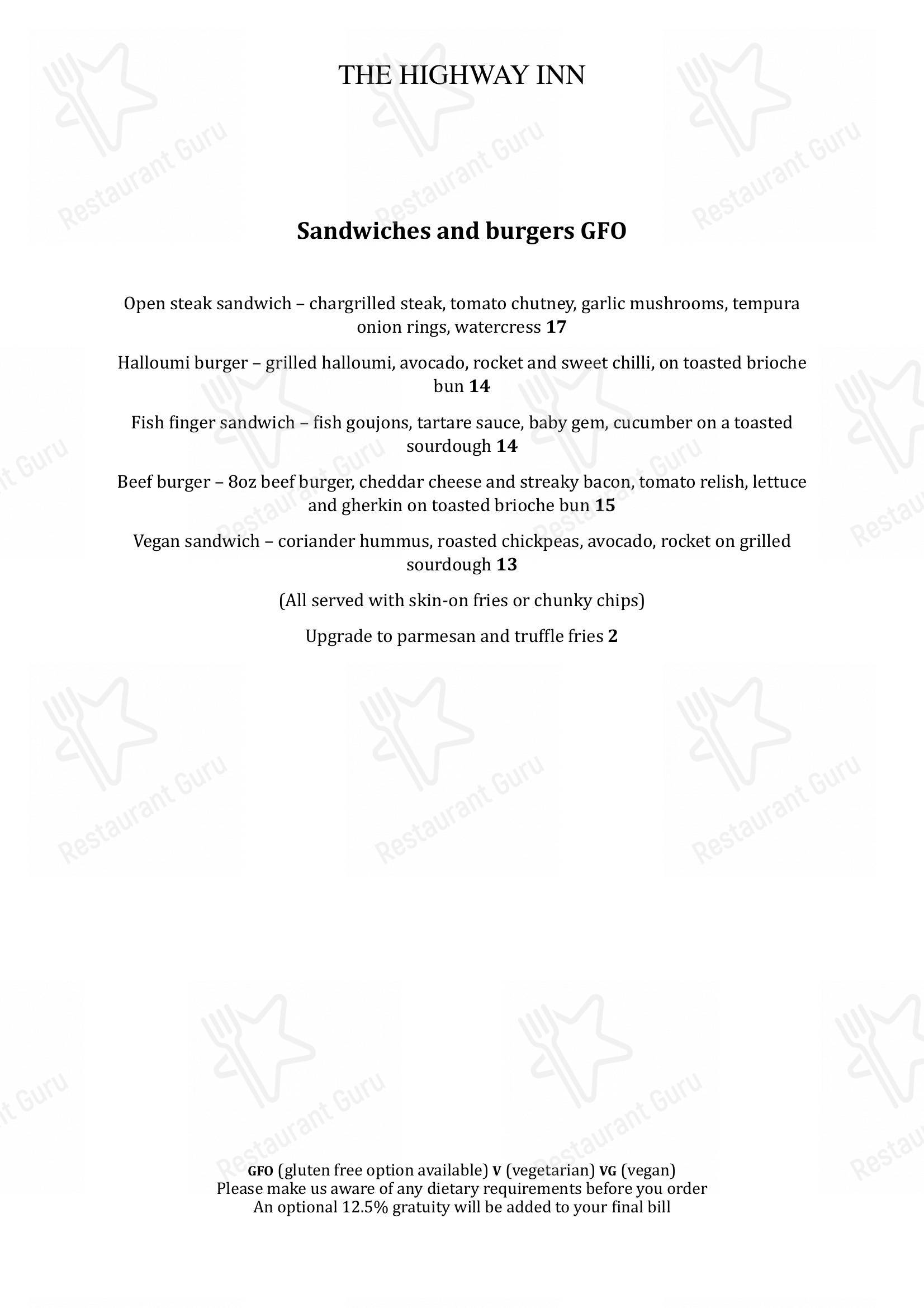 Menu at The Highway Inn Burford pub & bar, Burford