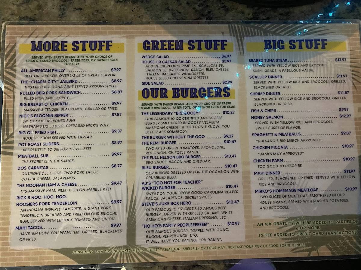 Menu at The Joint St. Pete pub & bar, Saint Petersburg