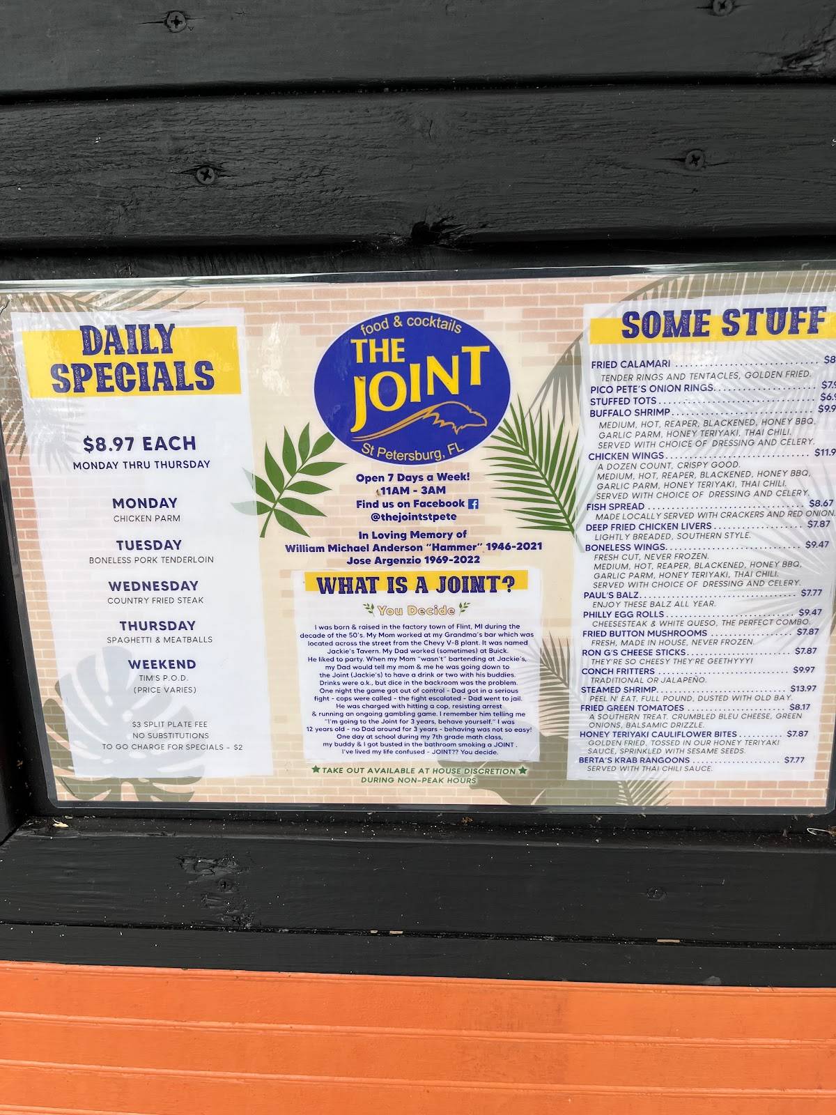 Menu at The Joint St. Pete pub & bar, Saint Petersburg