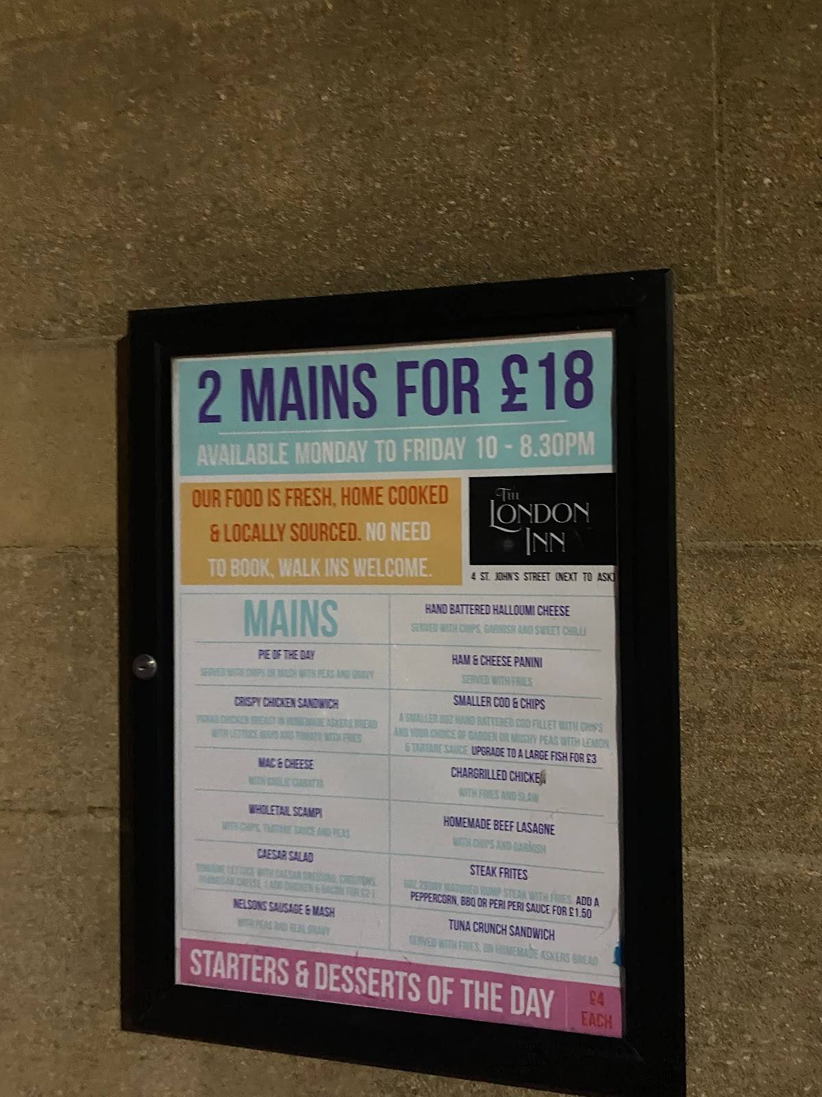 Menu at The London Inn pub & bar, Stamford